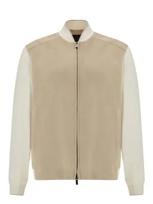 Paul & Shark Hybrid Bomber Jacket In Cotton-silk Knit And Aqualeather Suede - White