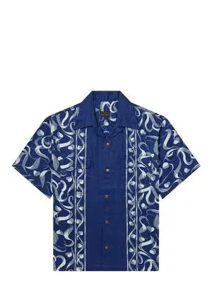 Kapital Okura Camp-collar Printed Linen Shirt - Blue