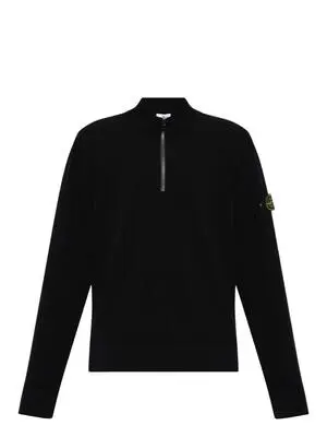 Stone Island Logo Patch Quarter Zip Jumper - Black