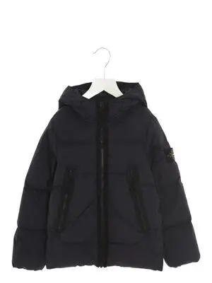 Stone Island Teen Logo-patch Feather-down Jacket - Blue