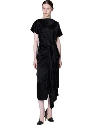 ROKSANDA Satin Draped Zoa Midi Dress - Black