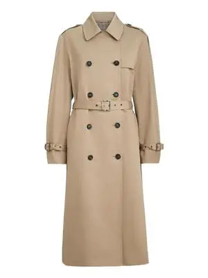 Brunello Cucinelli Cotton And Linen Twill Trench With Monili - Camel