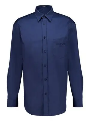 Balmain Logo-embroidered Chest-pocket Shirt - Blue