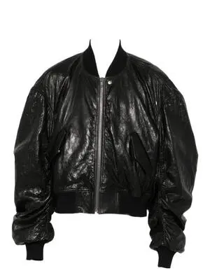 Rick Owens Crinkled Leather Bomber Jacket - Black
