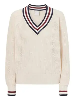 VARLEY Varley Striped V-Neck Fine Knit Pullover