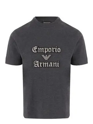 Emporio Armani Logo-embroidered T-shirt - Black
