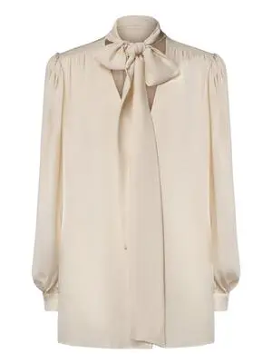 Valentino Garavani Valentino Long Sleeve Shirt With Bow Detail Light Brown