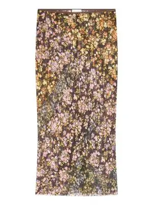 Dries Van Noten Dries Van Noten Floral Patchwork Jacquard Midi Skirt Amber