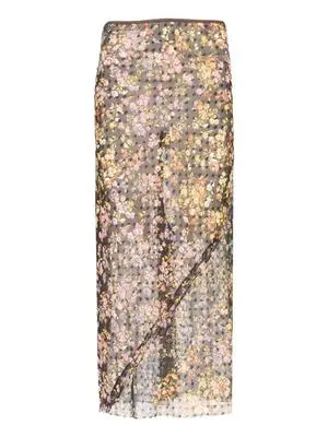 Dries Van Noten Dries Van Noten Floral Patchwork Jacquard Midi Skirt Amber