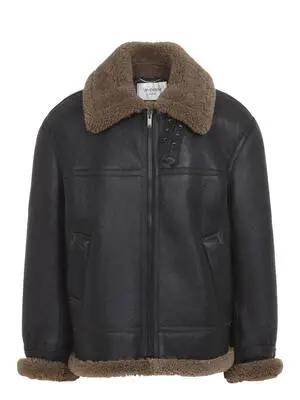 Saint Laurent Shearling-trimmed Leather Jacket - Black