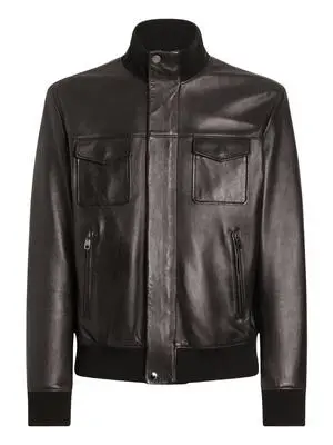 DOLCE & GABBANA Dolce & Gabbana Leather Bomber Jacket With Zip Closure