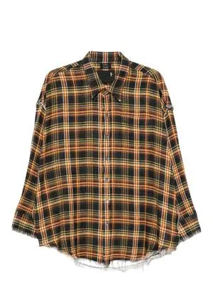 R13 Check-pattern Frayed-seam Shirt - Brown