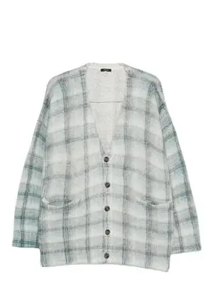 R13 Printed Alpaca Wool Blend Oversized Cardigan - Blue Check Pattern