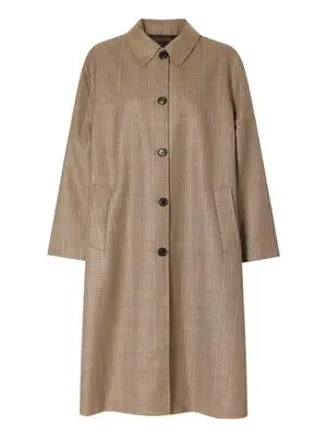 NILI LOTAN Plaid Long Wool Coat - Brown
