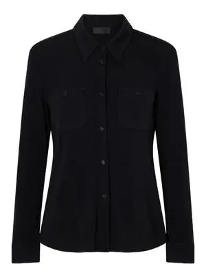 NILI LOTAN Nili Lotan Solid Black Lapel Collar Slim Fit Polo Top