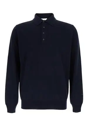 KANGRA Long-sleeve Polo-collar Sweater - Blue