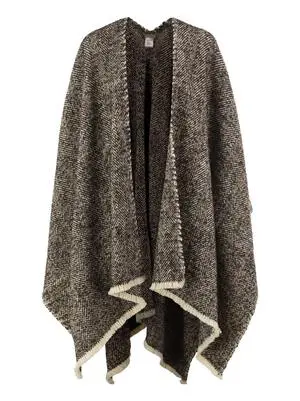 Brunello Cucinelli Herringbone Oversized Cape - Black