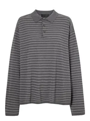 NILI LOTAN Striped Long Sleeve Polo Shirt - Gray