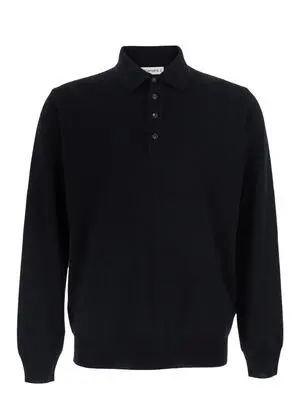 KANGRA Long-sleeve Polo-collar Sweater - Black