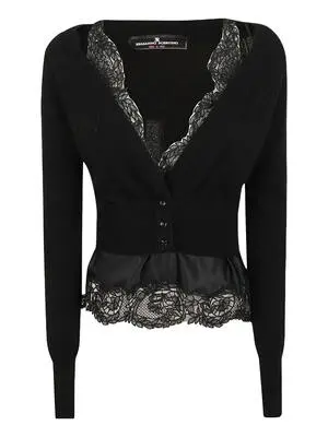 Ermanno Scervino Lace Trim Peplum Cardigan - Black