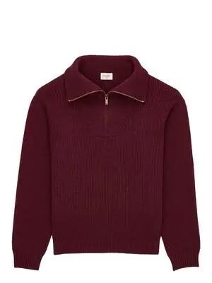 Saint Laurent Saint Laurent Rib-Knit Wool Half-Zip Sweater With Stand Collar Bordeaux