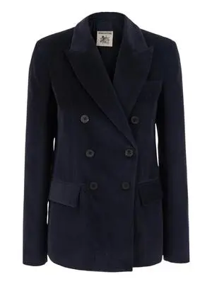 SEMICOUTURE Semi Couture Double-breasted Corduroy Blazer - Blue
