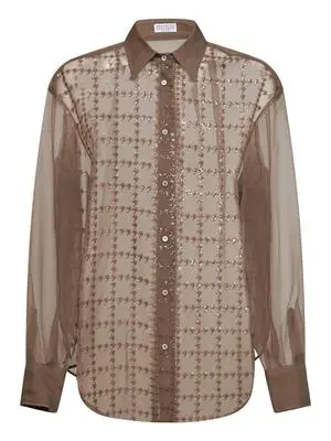 Brunello Cucinelli Embellished Semi Sheer Shirt - Nude