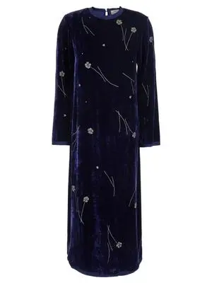 FORTE_FORTE Embroidered Velvet Long Dress - Blue