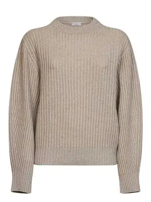 Brunello Cucinelli High Neck Ribbed Knit Jumper - Nude