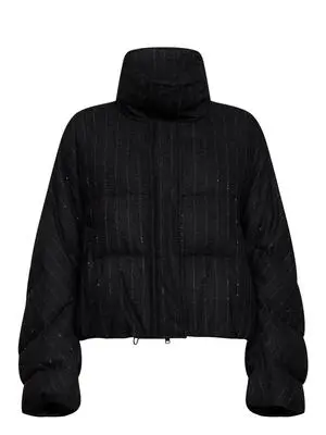 Brunello Cucinelli Pinstriped Padded Jacket With Stand Collar - Grey
