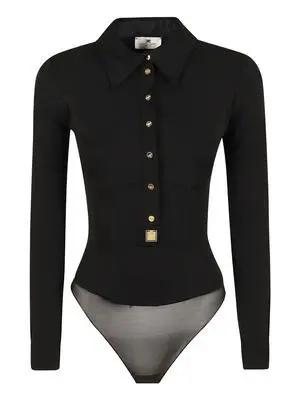 Elisabetta Franchi Long Sleeve Buttoned Bodysuit - Black