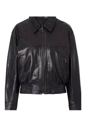 NILI LOTAN Cropped Leather Jacket - Black