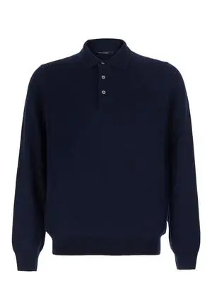 Tagliatore Long-sleeve Knitted Polo Shirt - Blue
