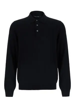 Tagliatore Long-sleeve Knitted Polo Shirt - Black