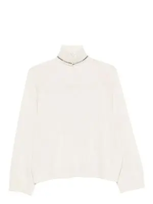 Brunello Cucinelli Raglan Sleeve High Neck Sweater - White