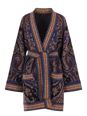 Etro Belted Cape With Paisley Print - Blue / Multi