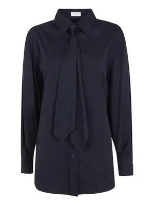 Brunello Cucinelli Long-sleeved Shirt With Tie Detail - Black