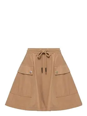 Moncler Cotton Blend A-line Mini Skirt With Cargo Pockets And Drawstring Waist - No