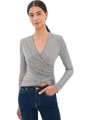 SELF-PORTRAIT Rhinestone Mesh Wrap Top - Grey