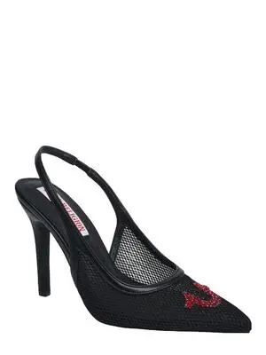 True Religion Mesh Horseshoe Logo Stiletto Slingback Pumps - Black