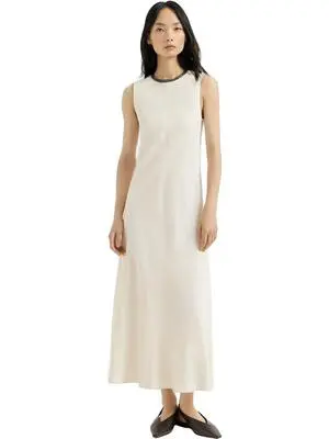 Brunello Cucinelli Viscose And Linen Fluid Twill Dress With Precious Collar - Milk