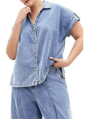 City Chic Cotton Denim Shirt - Light Denim