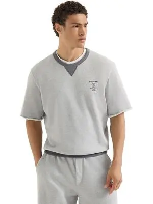 Brunello Cucinelli Cotton French Terry Short Sleeve Sweatshirt With Embroidery - Grey
