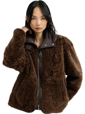 Brunello Cucinelli Fuzzy Shearling Reversible Outerwear Jacket With Monili - Brown