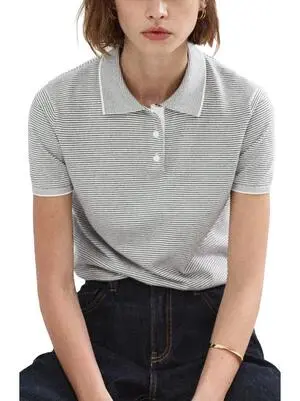 Mango Stripe Polo Sweater - Navy
