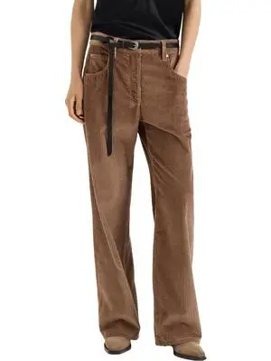 Brunello Cucinelli Cotton Corduroy Straight Five-pocket Trousers With Monili Dattero