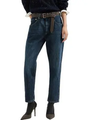 Brunello Cucinelli Authentic Straight Trousers With Shiny Bartack - Denim