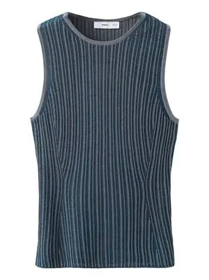 Mango Ribbed Open Back Top - Dark Blue