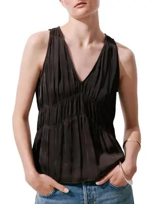 Mango Ruched V-neck Top - Brown