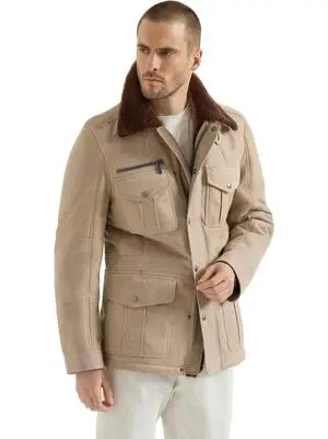 Brunello Cucinelli Waxed Shearling Safari Jacket - White